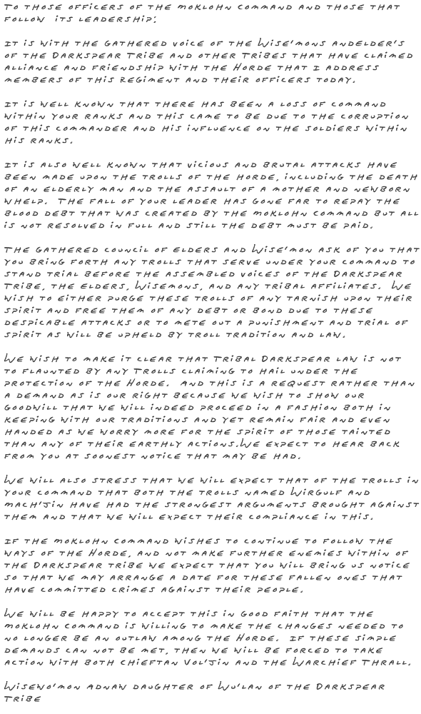A Proclamation by the Wise'mons and Elders of the Darkspear tribe and ...
